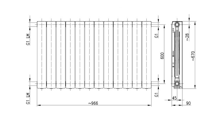 Grzejnik aluminiowy adr600/12 - elementowy